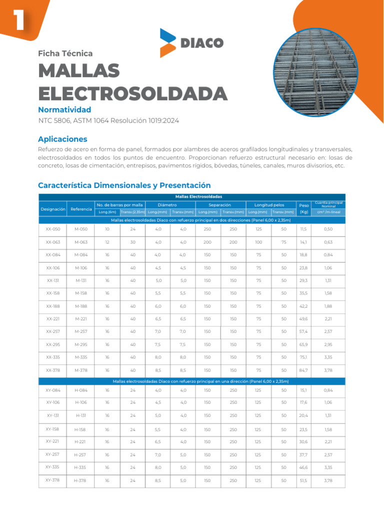 Diaco - Ficha Tecnica - Malla Electrosoldada NTC 5806 | PDF