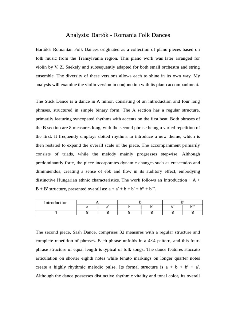 Bartók's Romanian Folk Dances Analysis | PDF | Rhythm | Dances