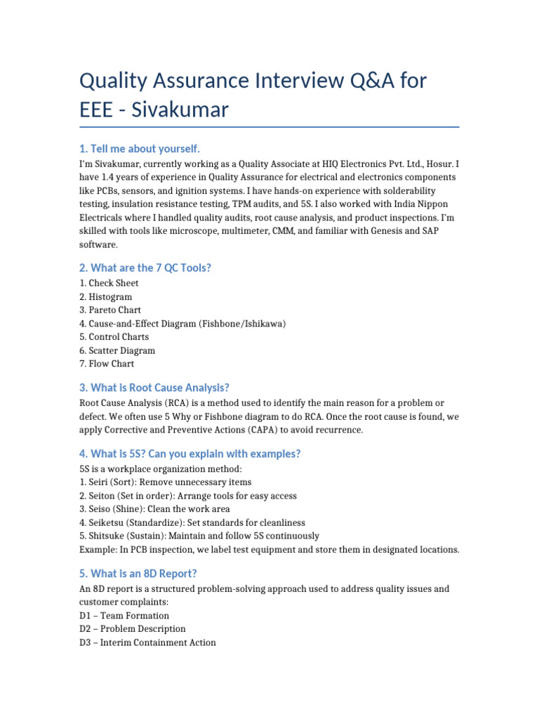 QA Interview Questions Sivakumar | PDF | Printed Circuit Board ...