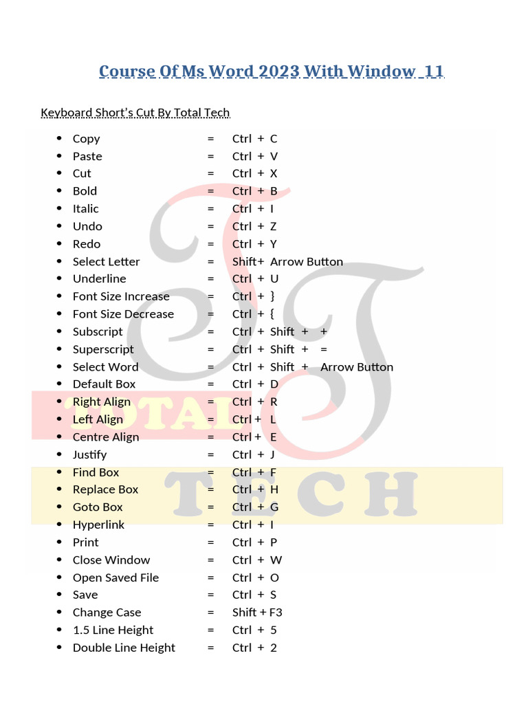 Course of Ms Word 2023 With Window 11 | PDF