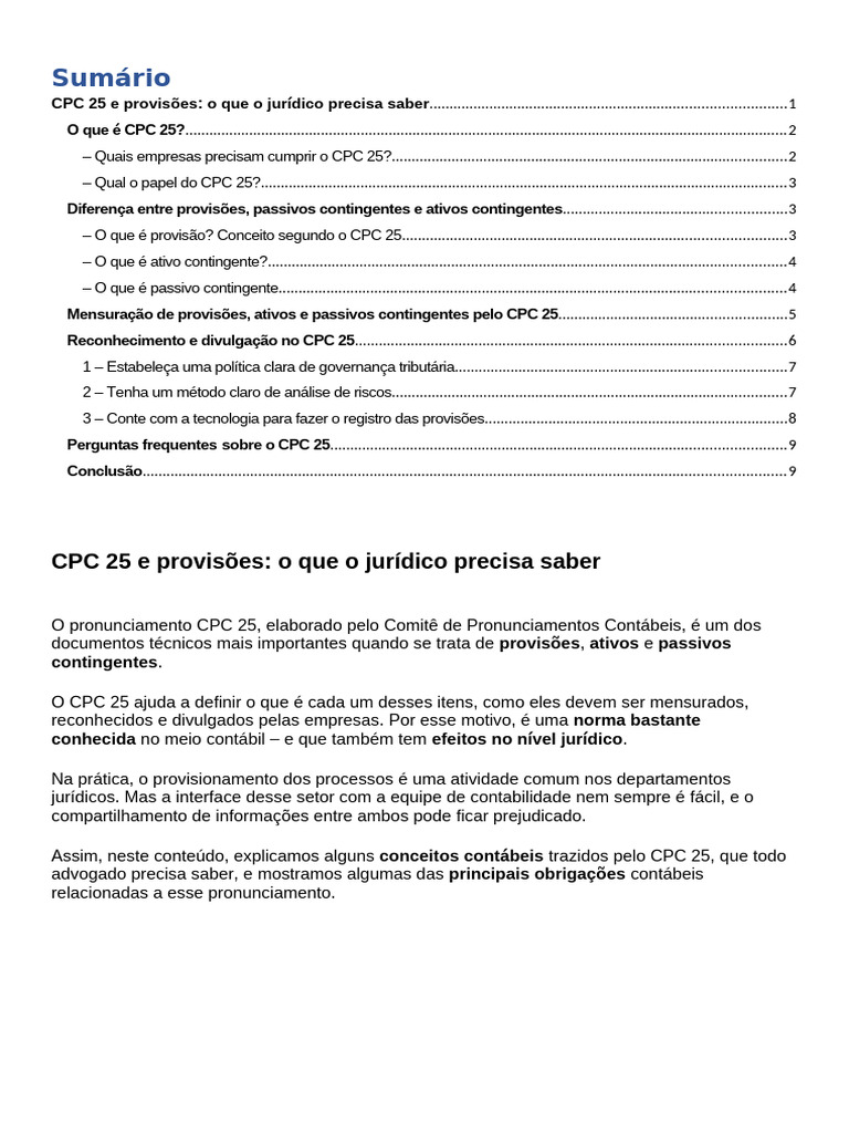 Entendendo o CPC 25 e Provisões Contábeis | PDF | Contabilidade ...