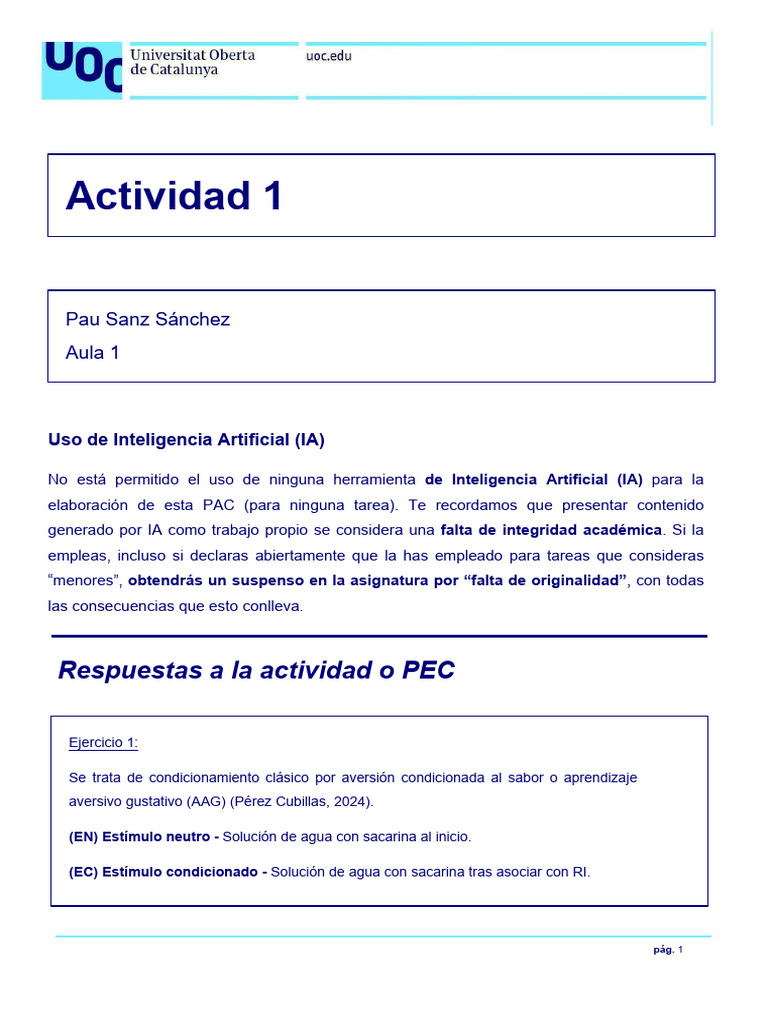 Reto 1 2025 - Psicologia Del Aprendizaje y La Motivación UOC | PDF | Condicionamiento clásico ...