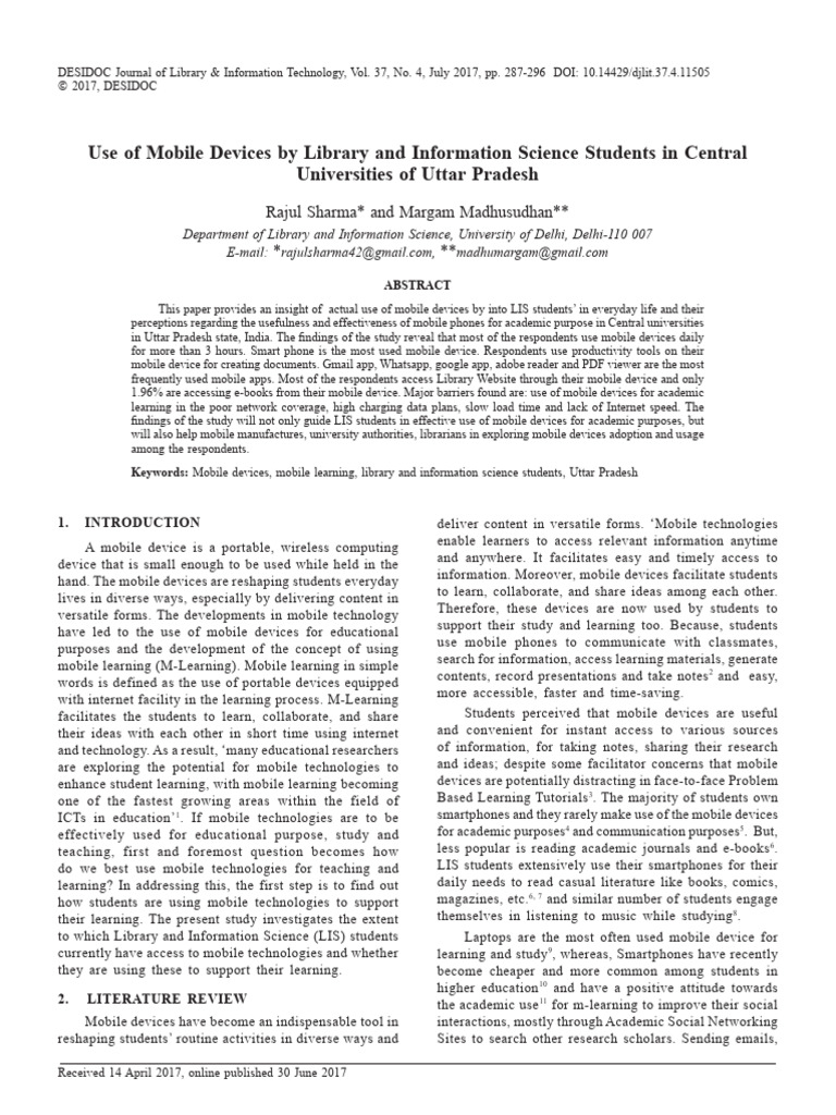 Use of Mobile Devices by Library and Inf | PDF | Mobile Technology ...