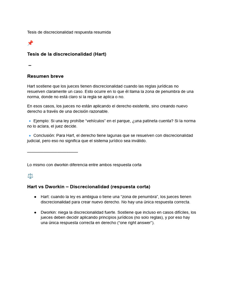 Tesis de La Discrecionalidad (Hart-Dworkin) | PDF