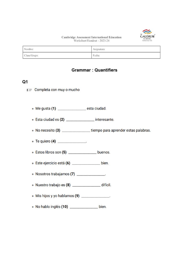 Spanish - Term 2 Revision Worksheet | PDF