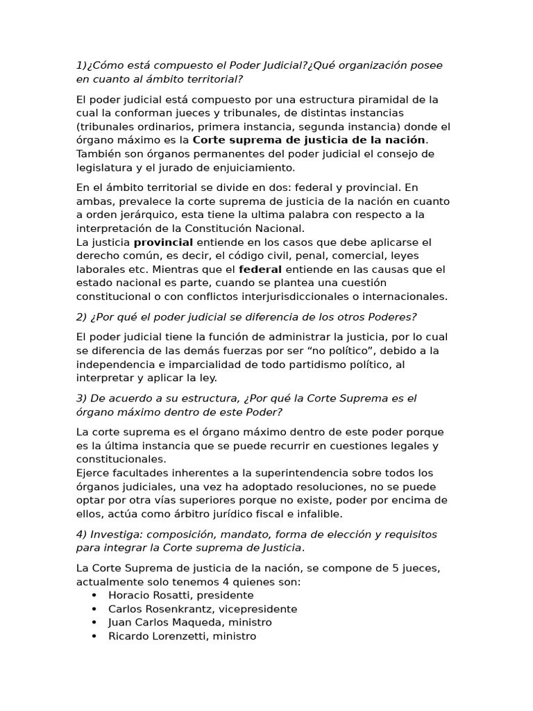 Estructura y Funciones del Poder Judicial | PDF | Judicaturas ...