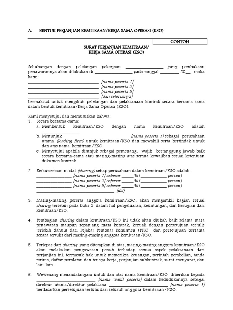 Bentuk Perjanjian Kemitraan | PDF