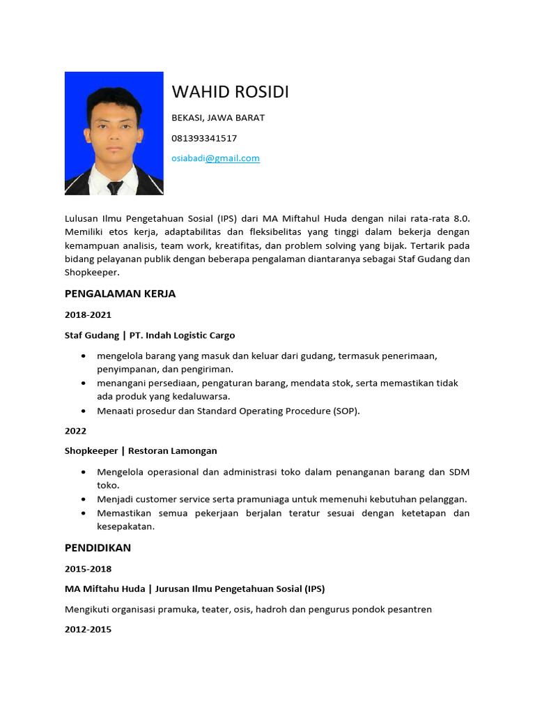 CV Wahid Rosidi-Dikompresi | PDF