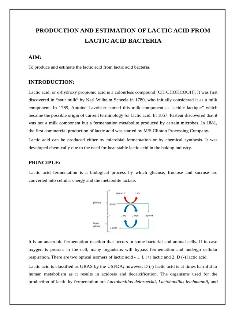 Production & Estimation of Lactic Acid From LAB - 2 | PDF | Lactic Acid ...
