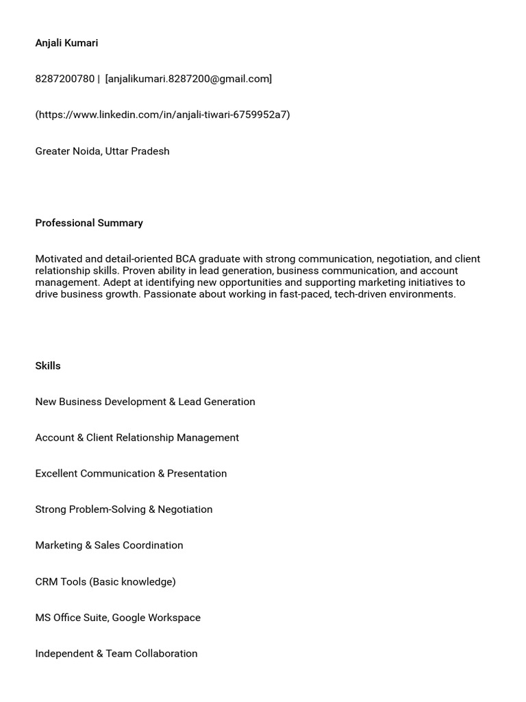 BCA Graduate with Client Management Skills | PDF