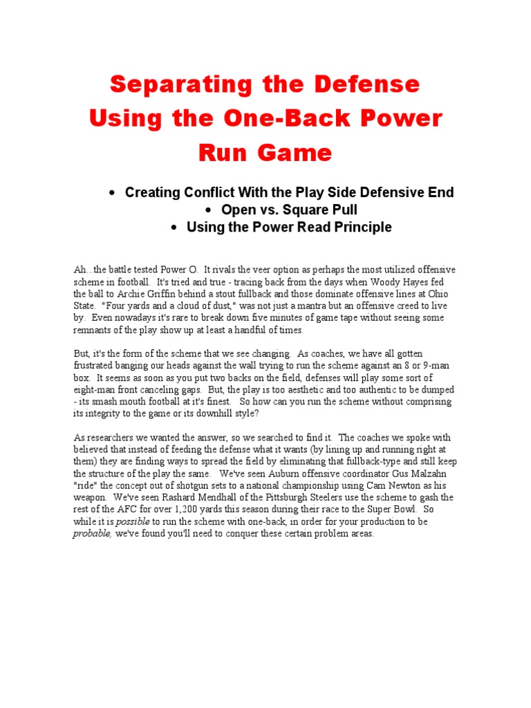 Blocking The One Back Power Game | PDF | Team Sports | American ...