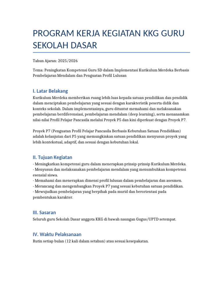Program Kerja KKG SD 2025 | PDF