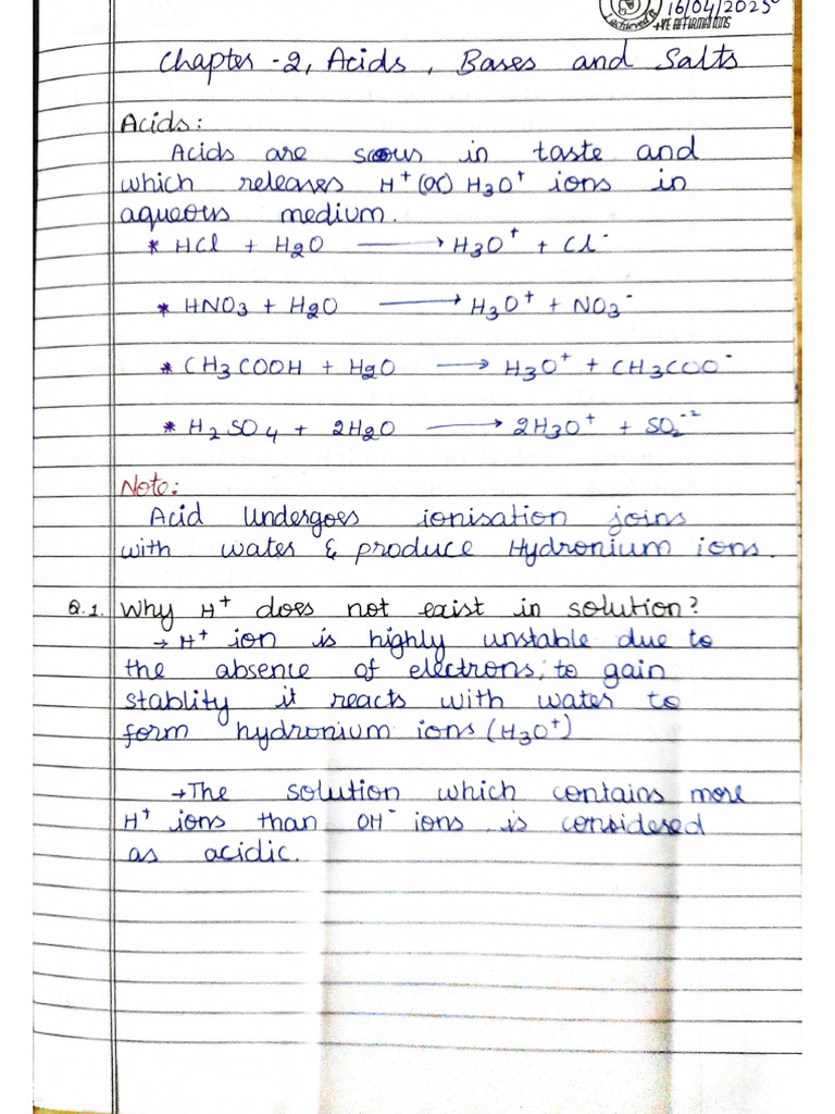 Class 10 Chemistry CH 2 Acid Bases and Salts | PDF