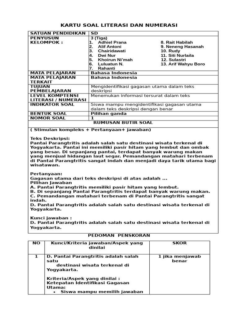 Kartu Soal Litnum Bhs | PDF