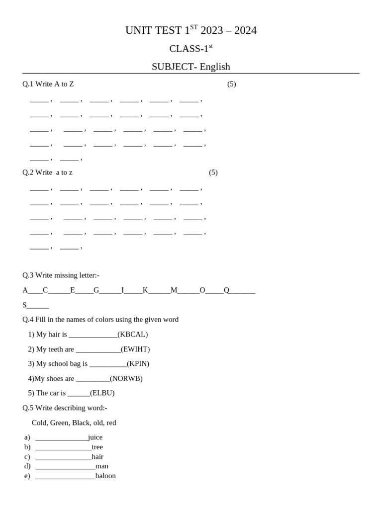 Unit Test 1st 2023 1st | PDF