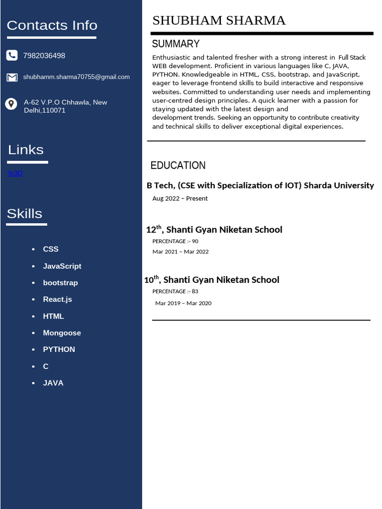 Shubham's Resume | PDF