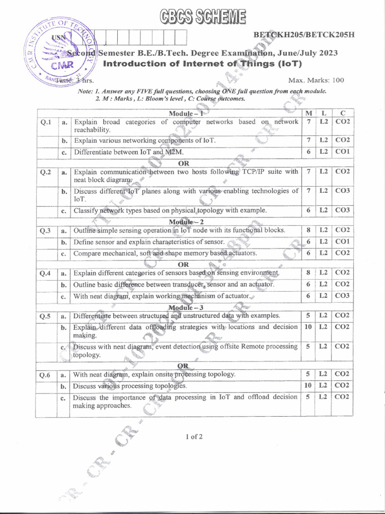 VTU Question Paper of BETCK205 | PDF | Internet Of Things | Computer ...