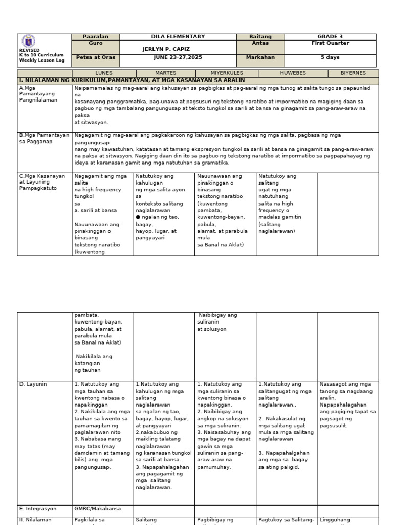DLL Filipino Q1W2 | PDF