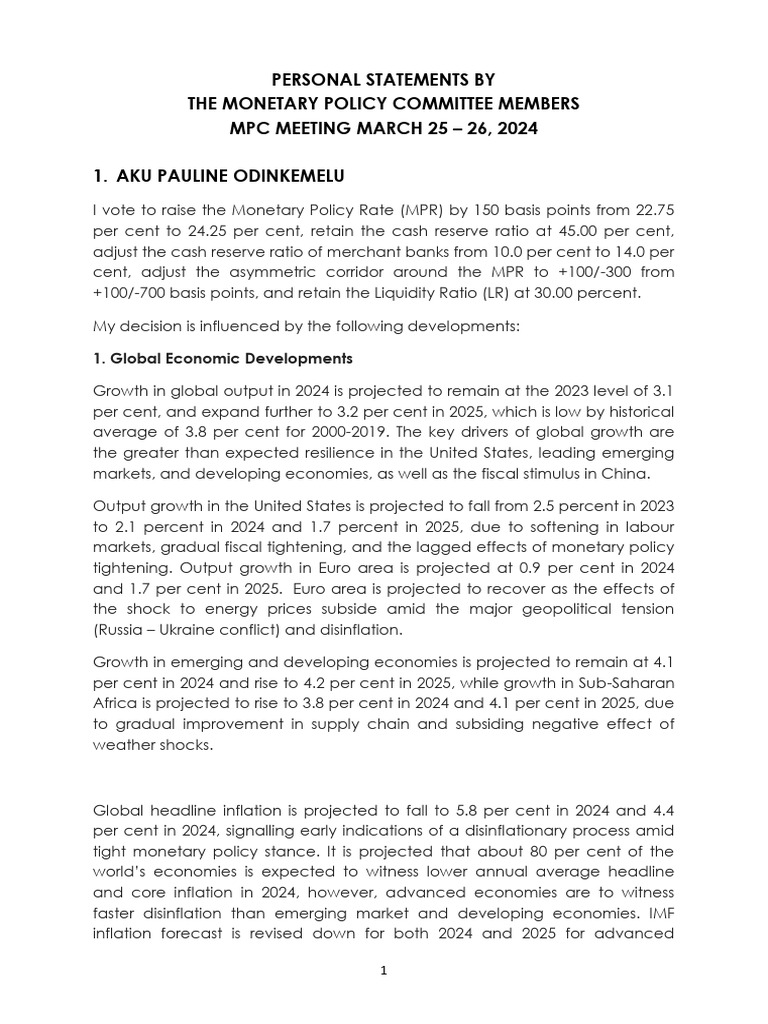 Personal Statements of MPC Members March 2024 Meeting | PDF | Cost Of ...