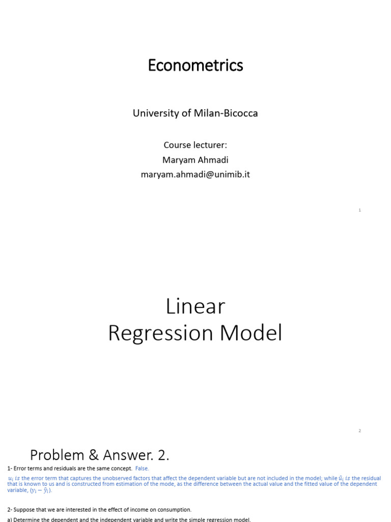 3-Econometrics-Linear Regression | PDF | Ordinary Least Squares ...