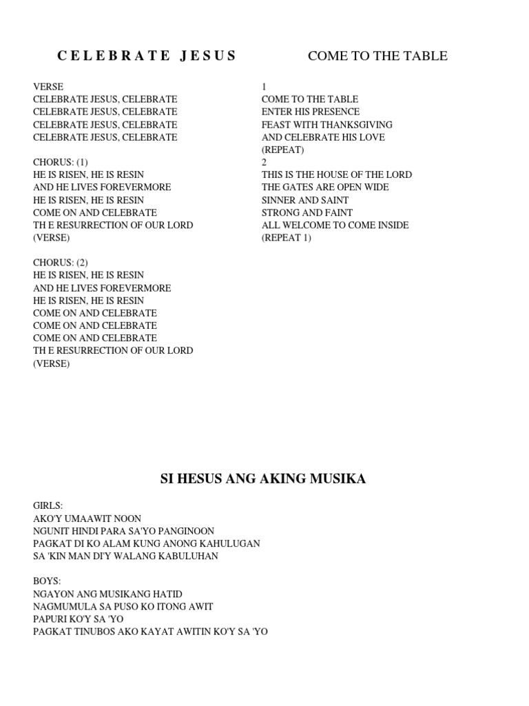 Celebrate Jesus: Worship Lyrics Collection | PDF | Lord's Prayer ...