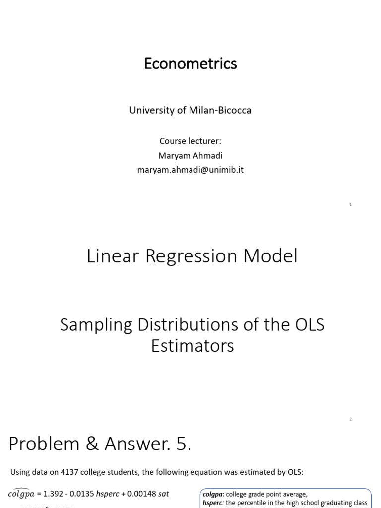 6-Econometrics-Linear Regression | PDF | Errors And Residuals | Ordinary Least Squares