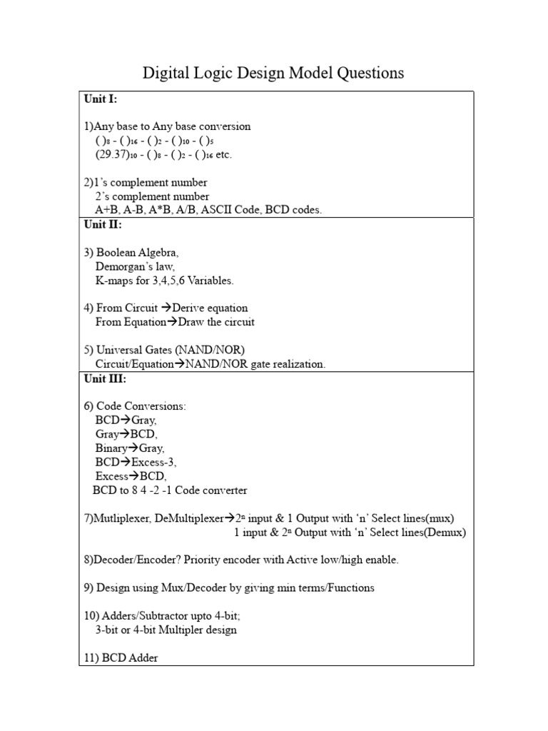 DLD Important+Model+Questions | PDF