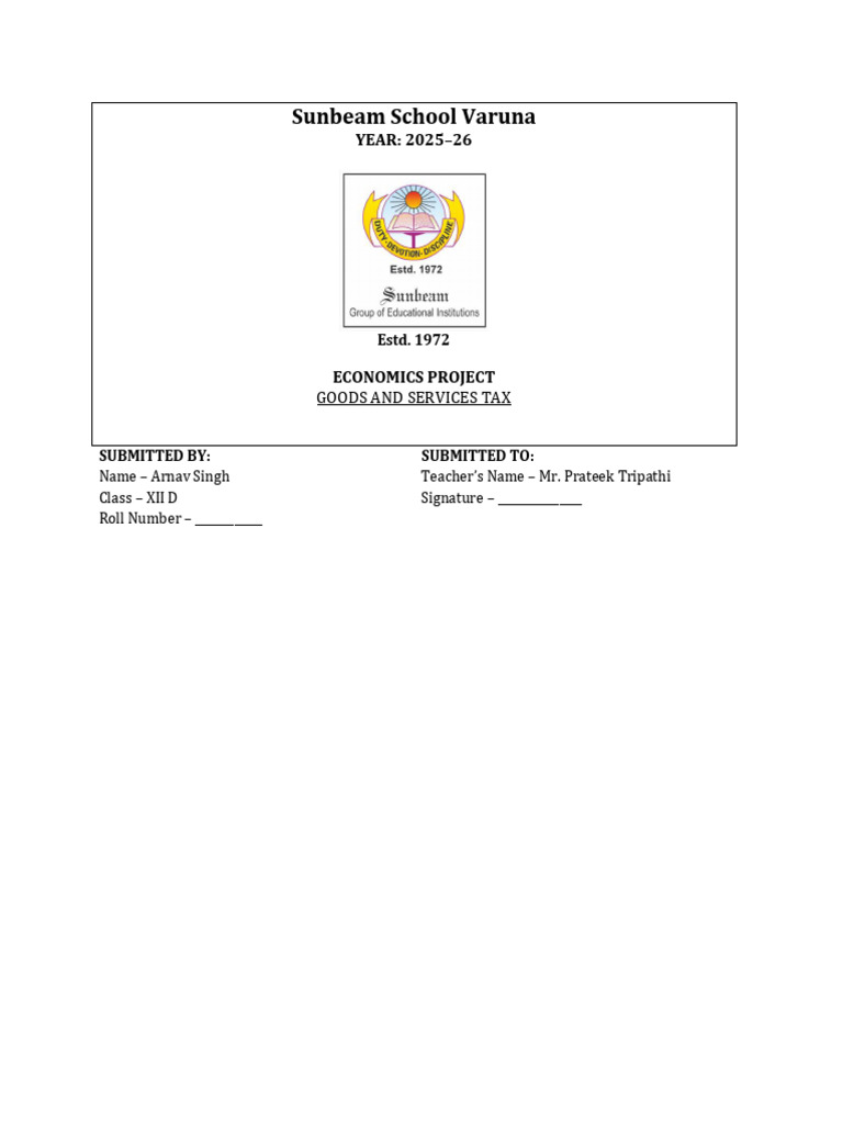 Title Page GST Project Arnav | PDF