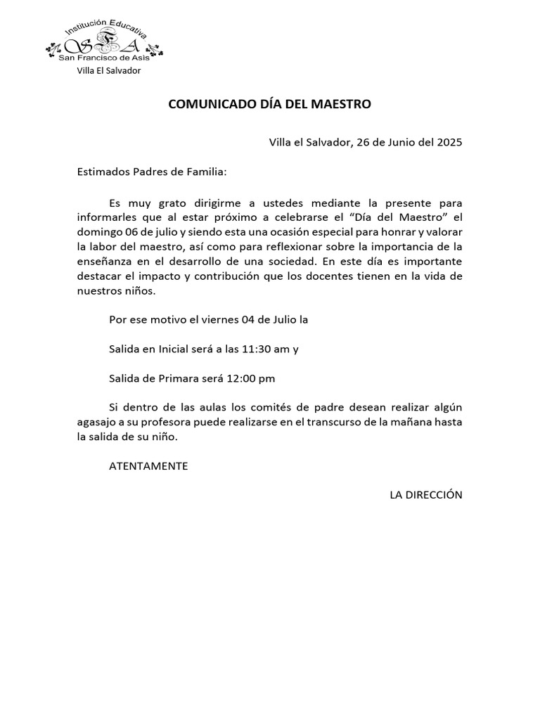 Comunicado Día Del Maestro | PDF