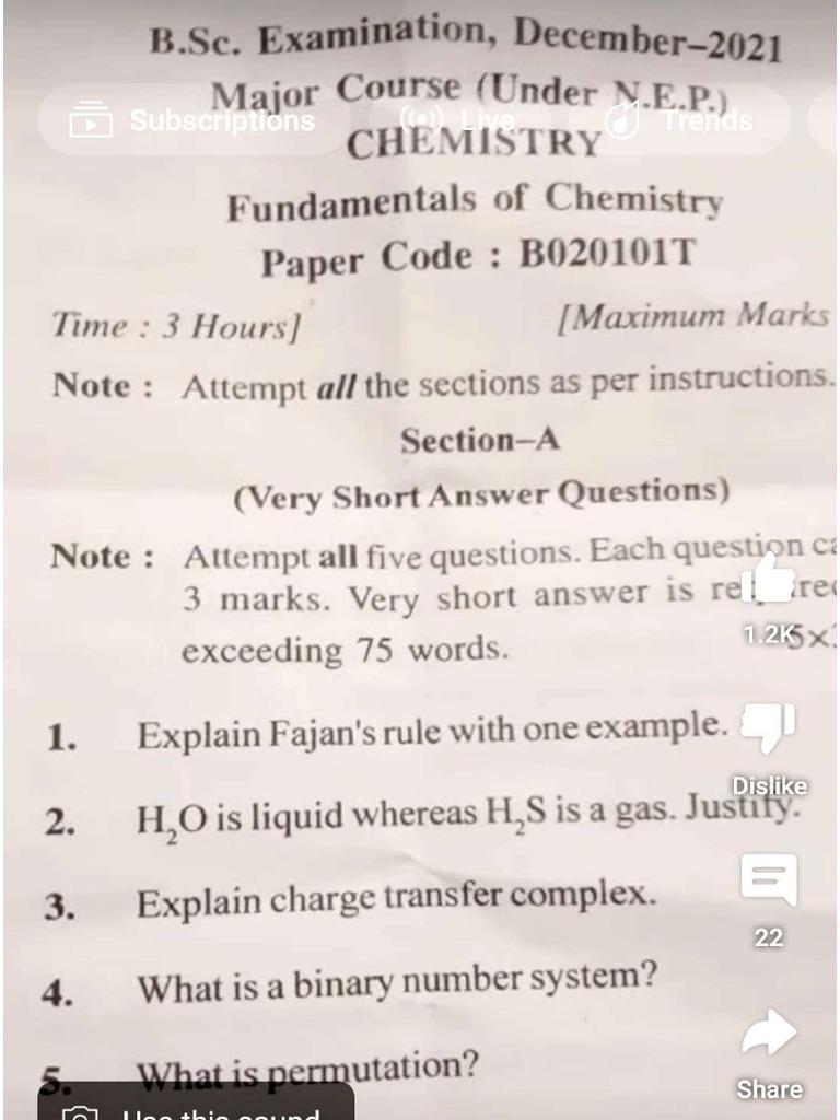 1st Semester Chemistry Paper Analysis | PDF