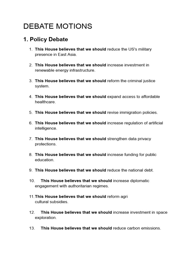 Essential Debate Motions Collection | PDF | Economies