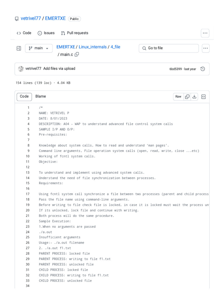 EMERTXE Linux Internals 4 File Main.c at Main Vetrivel77 EMERTXE GitHub | PDF | Filename ...