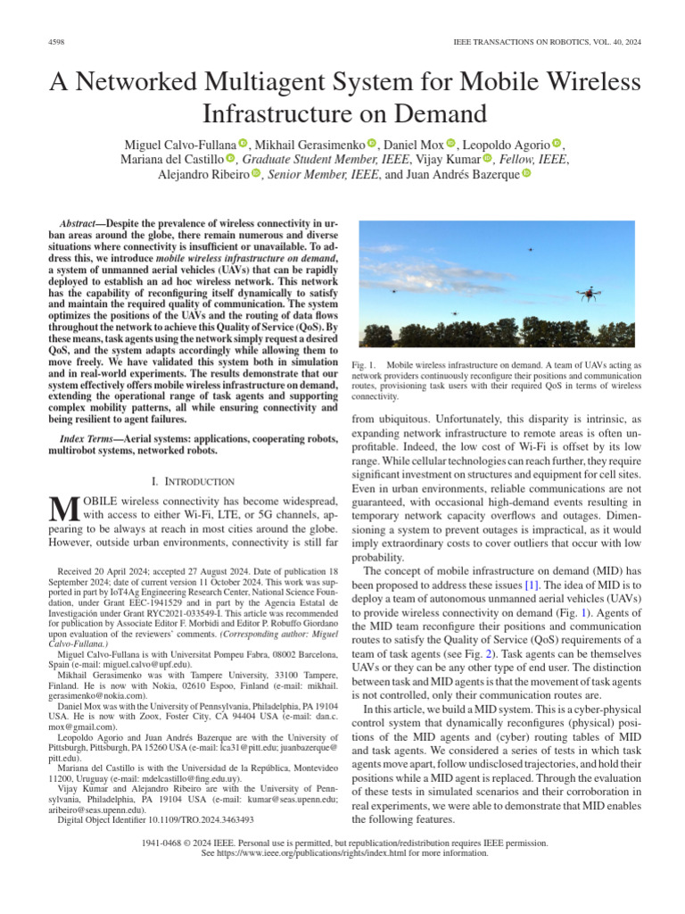 A Networked Multiagent System For Mobile Wireless Infrastructure On ...