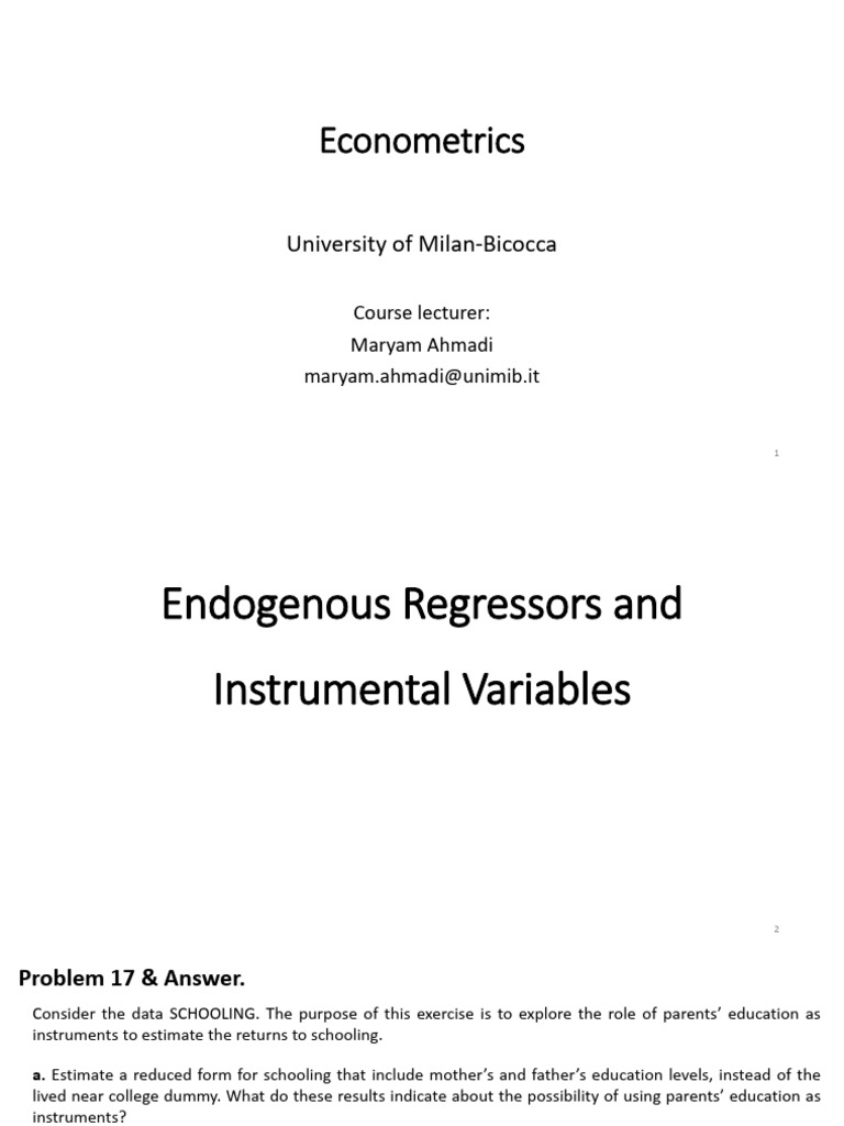 19-Econometrics-Linear Regression | PDF | Endogeneity (Econometrics) | Ordinary Least Squares