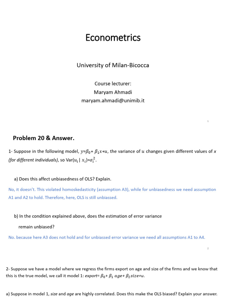 21-Econometrics-Linear Regression | PDF | Ordinary Least Squares | Bias Of An Estimator