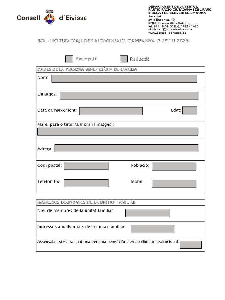 Formulari Ajuda | PDF