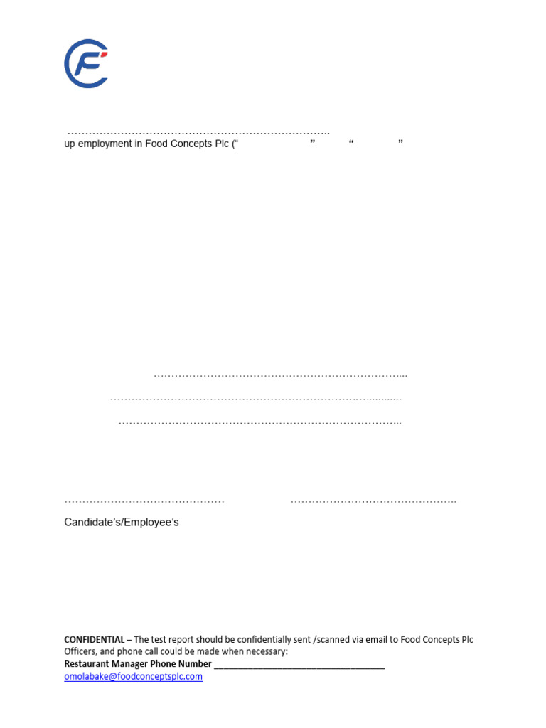Food Handler Medical Test Consent Form | PDF