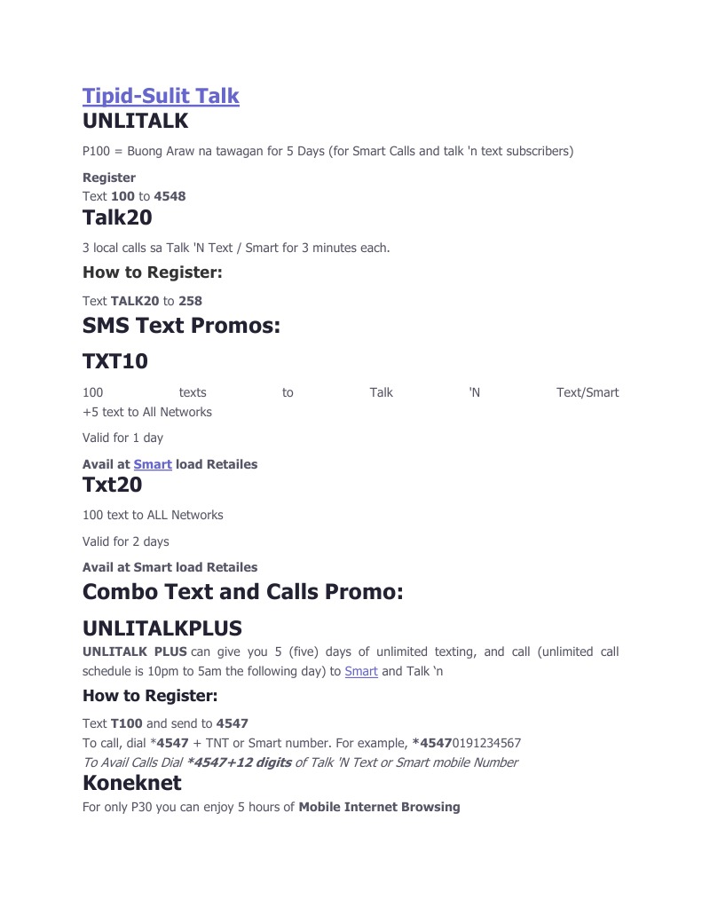 Smart Talk and Text Promo Guide | PDF | Text Messaging | Telecommunications