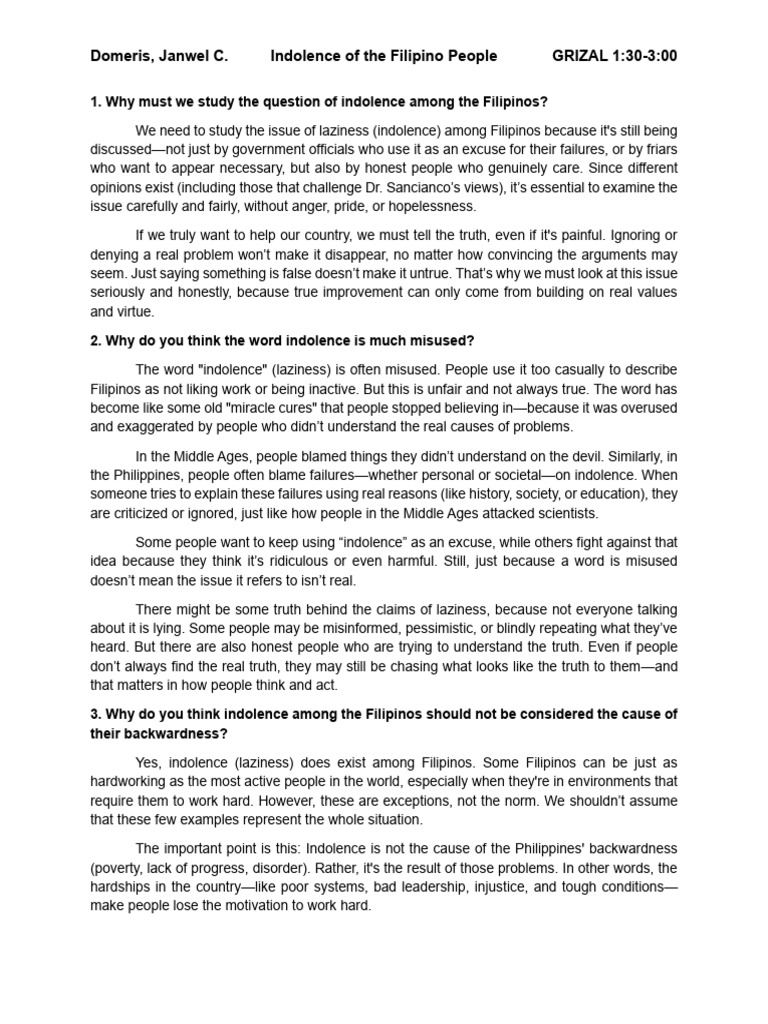 Indolence of The Filipino People | PDF | Philippines | Spanish Empire