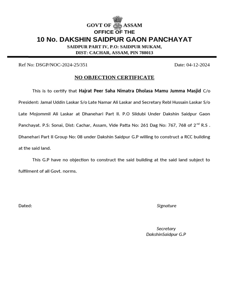 10 No. Dakshin Saidpur Gaon Panchayat: Govt of Assam | PDF