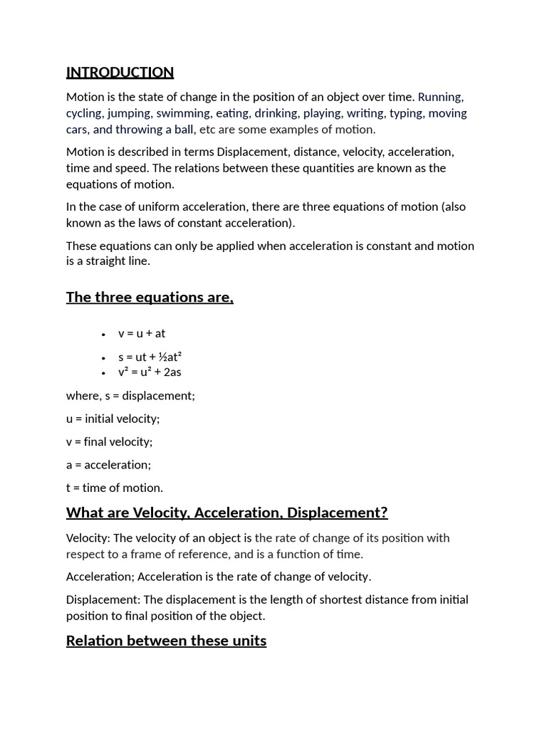 Understanding Motion and Its Equations | PDF