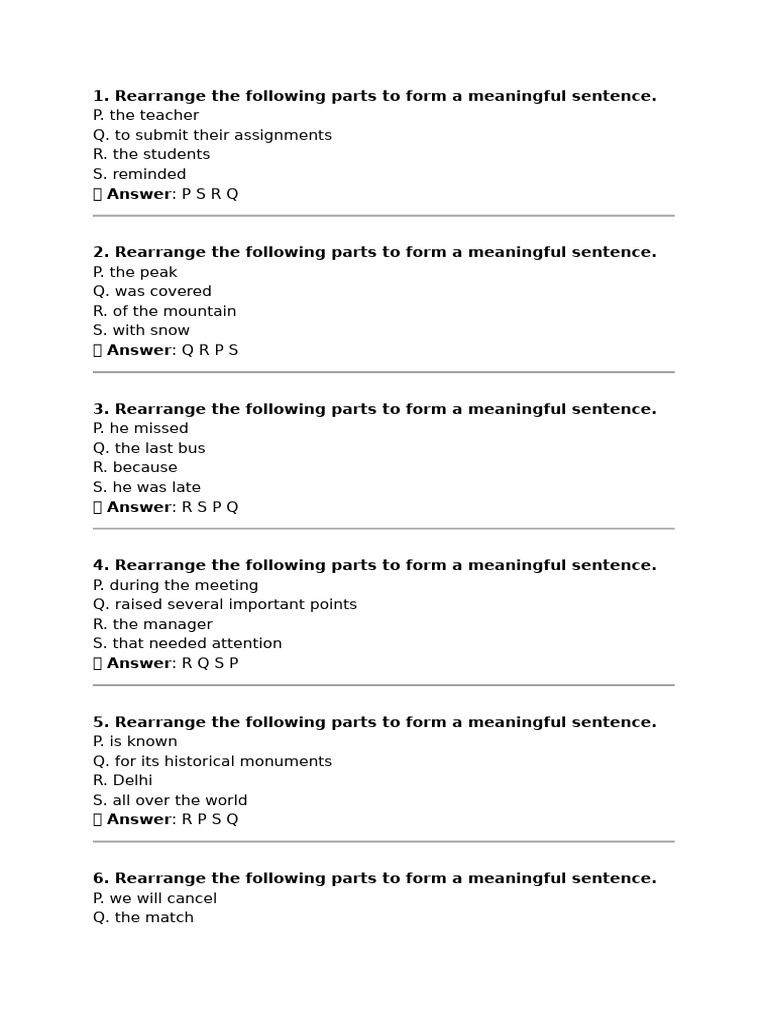 Rearranging Sentences Practice | PDF
