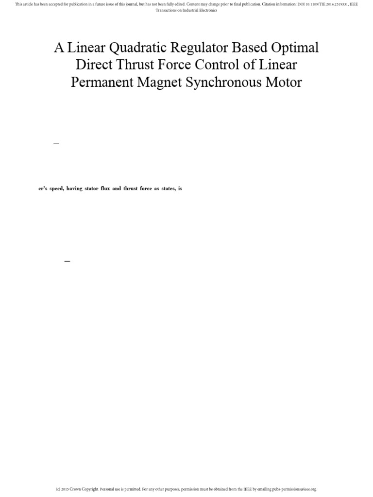 A Linear Quadratic Regulator | PDF | Control Theory | Force