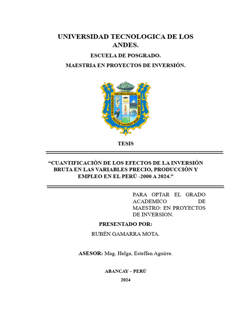 Cuantificacion de Los Efectos de La Inversion Bruta en Las Variables ...