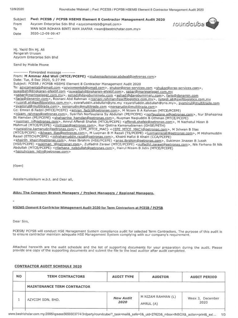 Contractor Audit Schedule 2020 | PDF