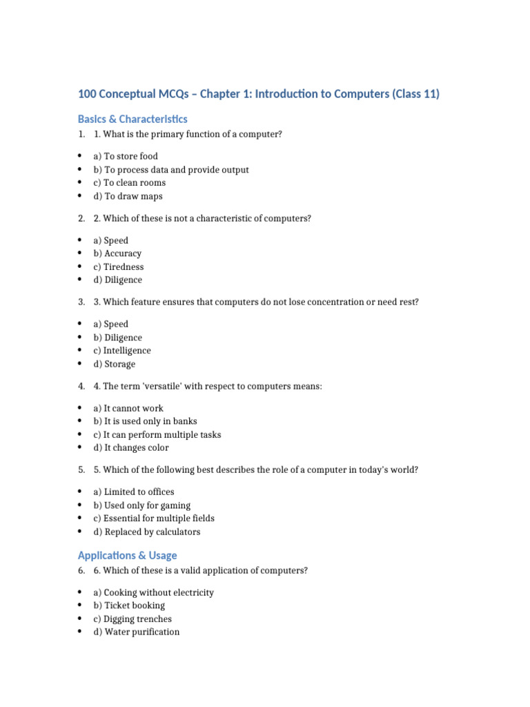 100 Conceptual MCQs Introduction To Computers Class11 | PDF | Computer Data Storage | Booting