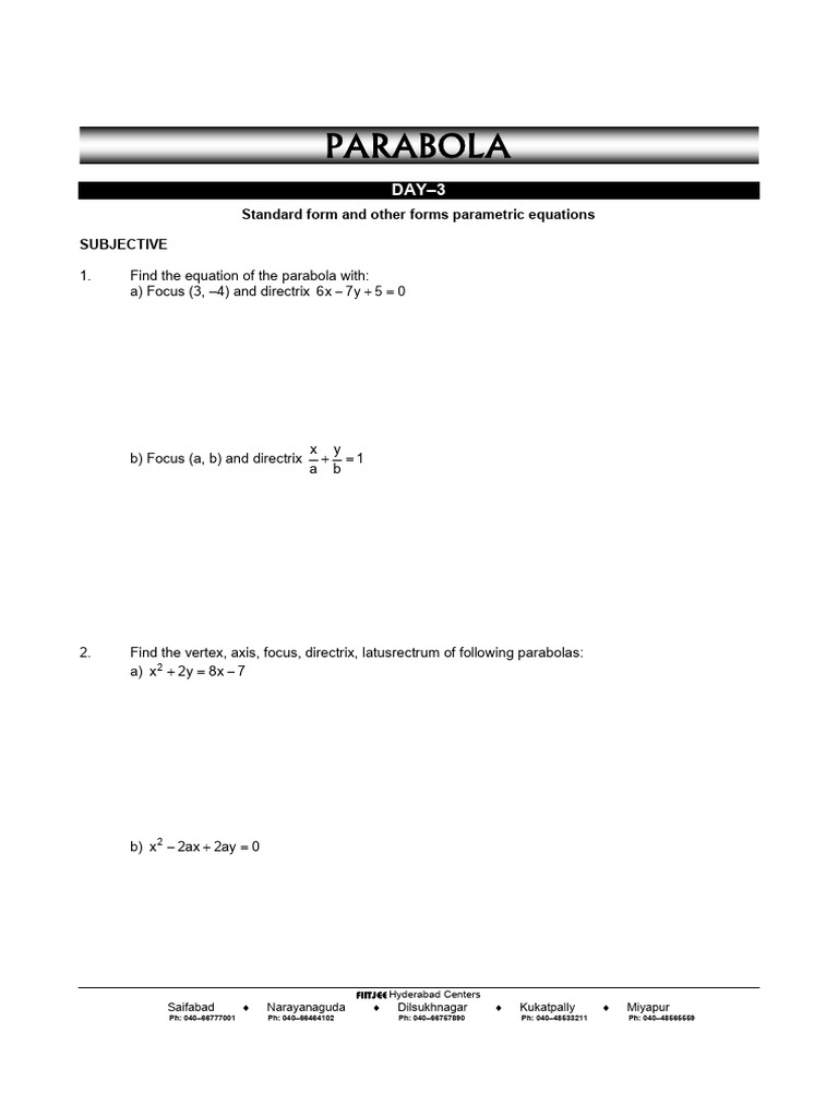 Parabola Advanced | PDF | Perpendicular | Algebraic Geometry