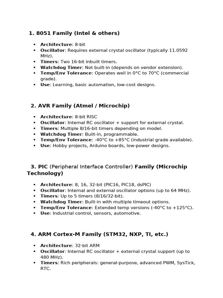 Microcontroller Families Overview | PDF | Microcontroller | Washing Machine