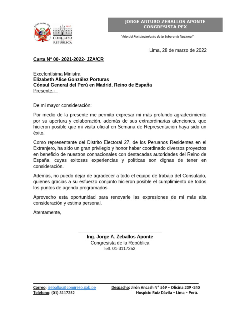 CARTA PEX - Cónsul de Madrid | PDF