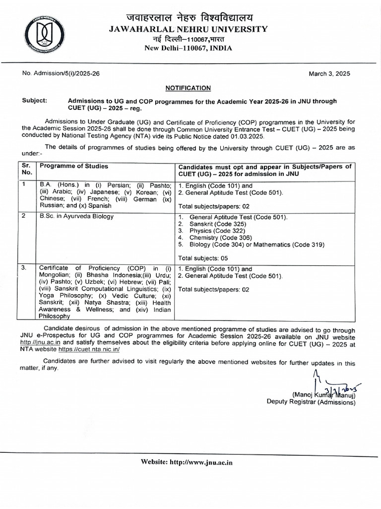 Notification Admission To UG COP AY2025-26 | PDF